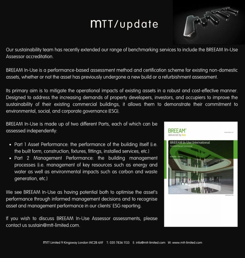 UPDATE - BREEAM IN-USE ASSESSOR ACCREDITATION - MTT
